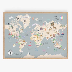 Animal World Map Print World Map Wall Art Educational - Etsy UK