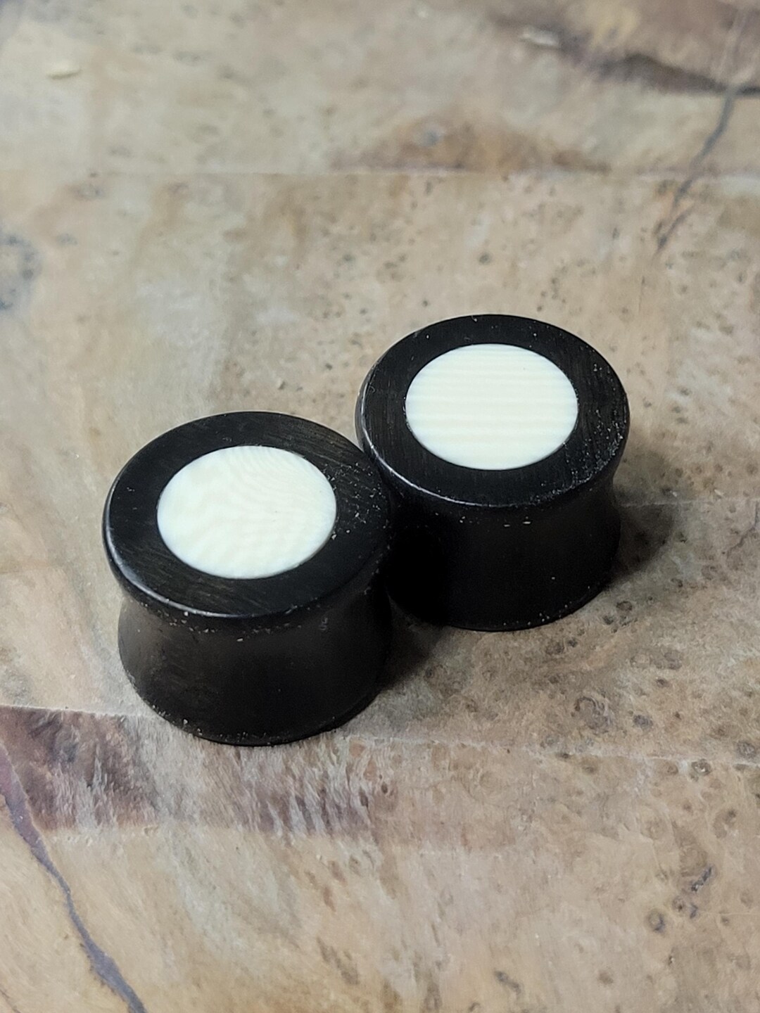 CUSTOM ORDER Modesty Gaboon Ebony Wood Plugs With Imitation Ivory ...