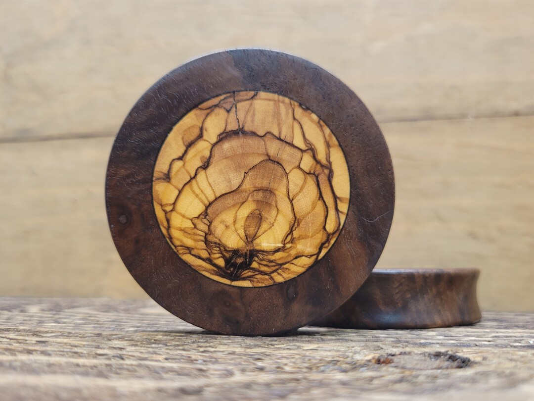 Pair of Claro Walnut Plugs With Bethlehem Olivewood Inlay - Etsy