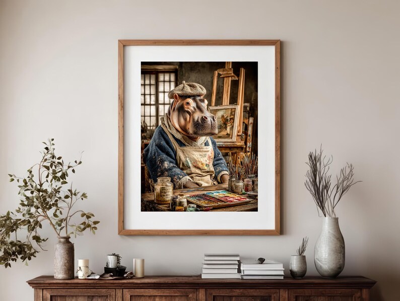 Digital Download Artist Hippopotamus Hippo for Printing Wall Art ...