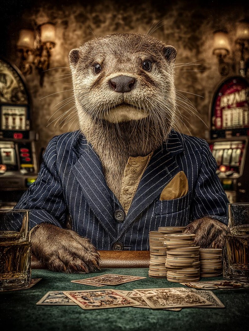 Digital Download Otter Gambler Otter Poker Player for Printing Wall Art ...