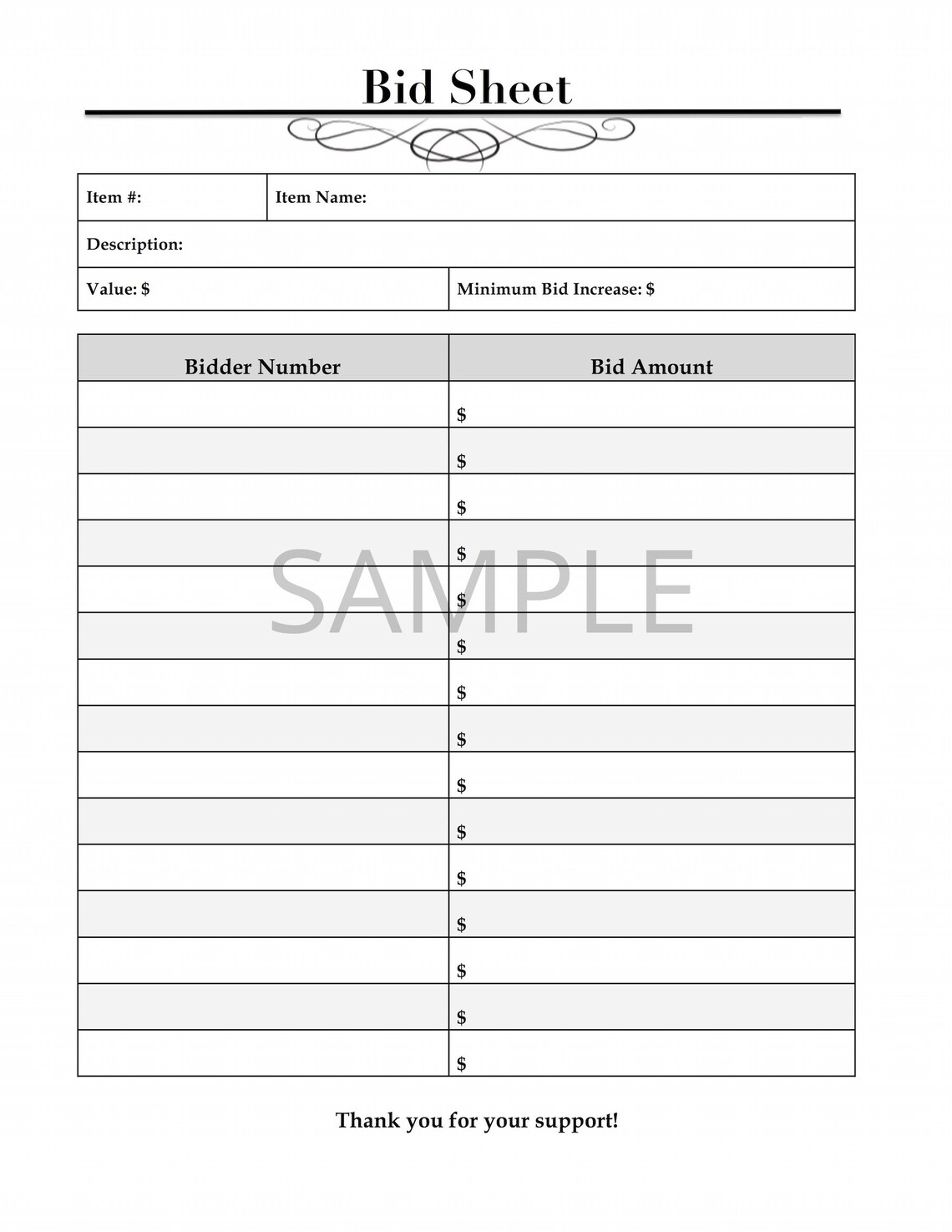 Printable Auction Planning Bundle With Bid Sheet, Check-out Receipt and ...