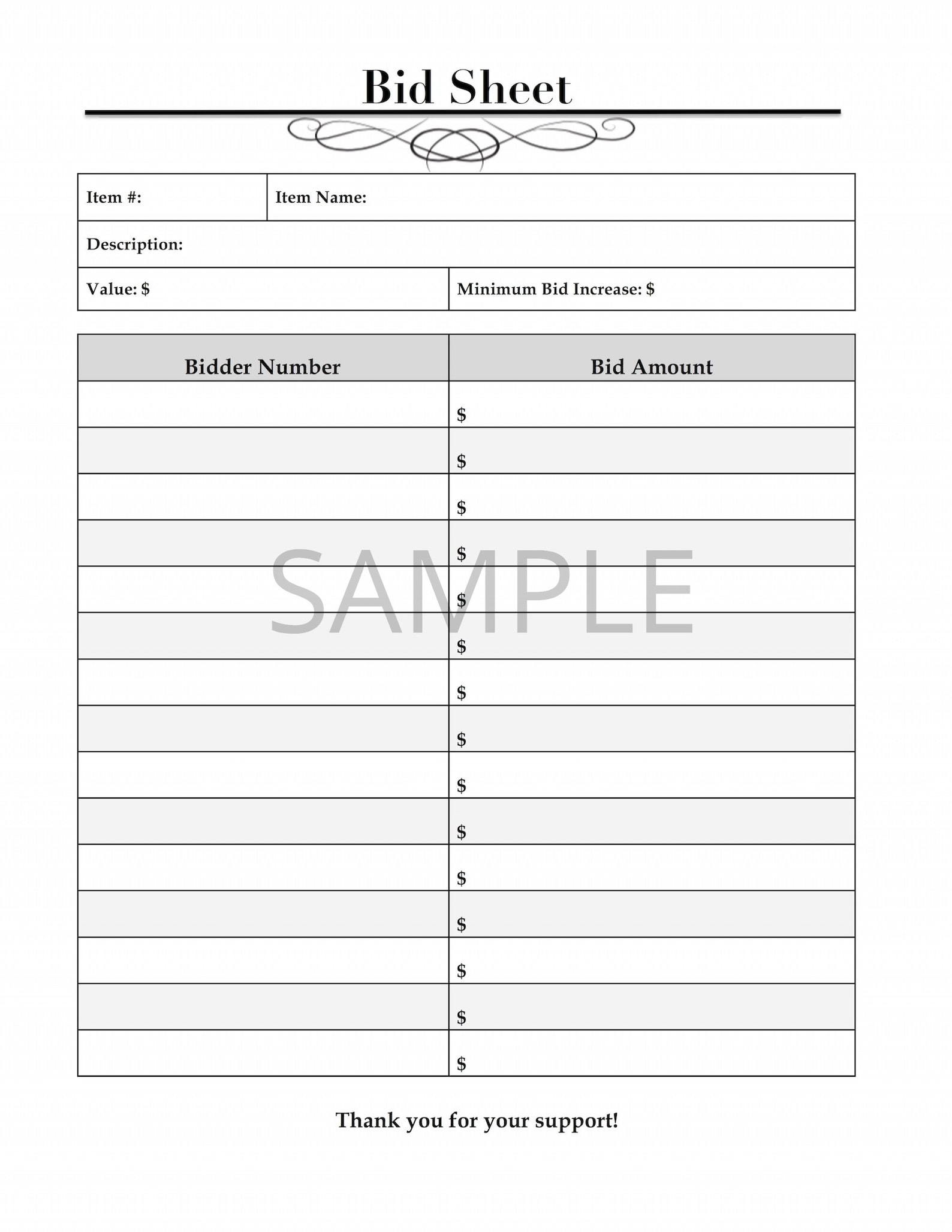Printable Auction Planning Bundle With Bid Sheet, Check-out Receipt and ...