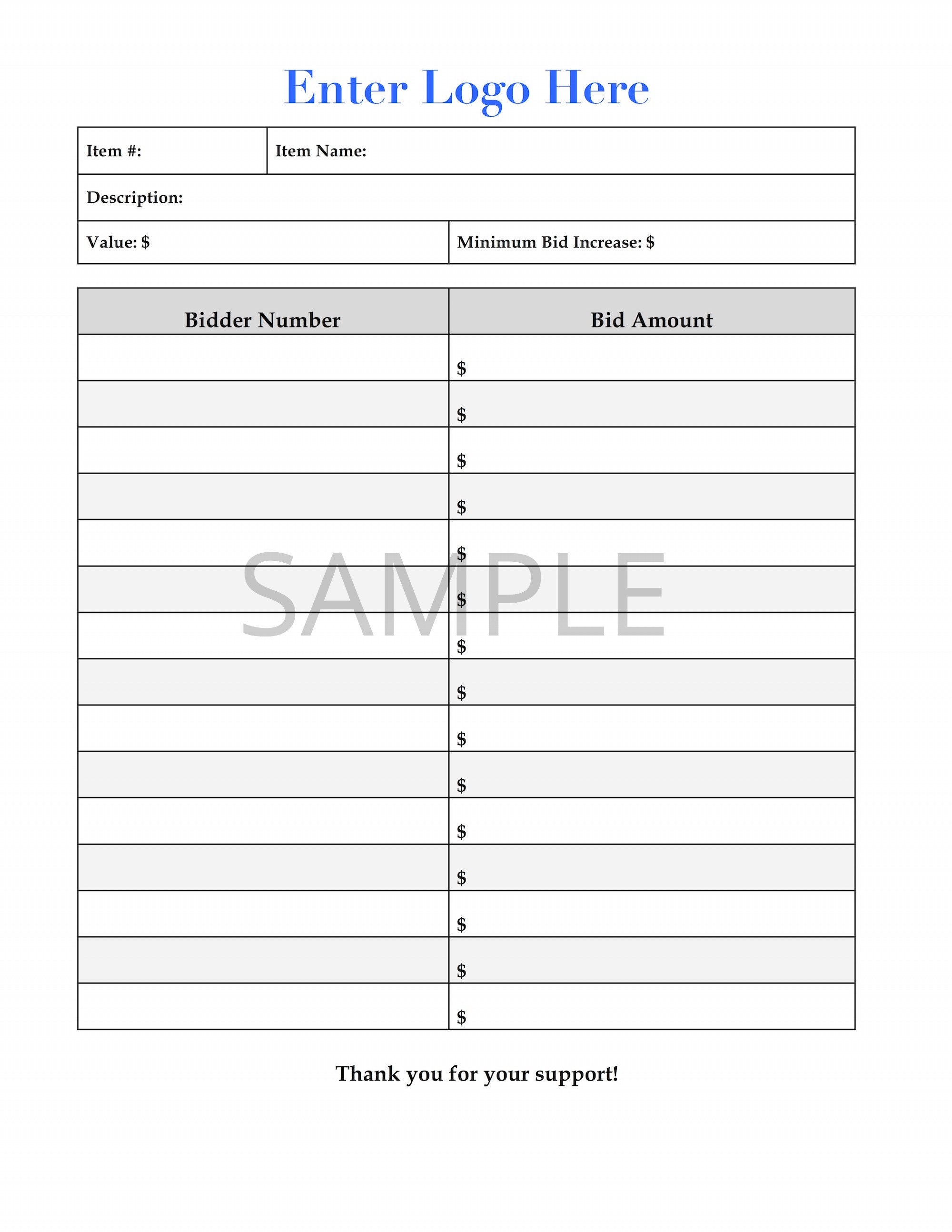 Printable Silent Auction Bid Sheet & Check-out Receipt Bundle - Etsy