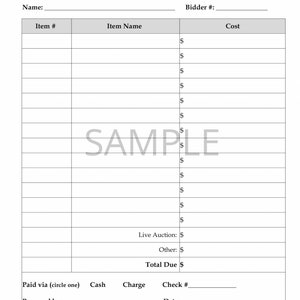 Printable Auction Planning Bundle With Bid Sheet, Check-out Receipt and ...