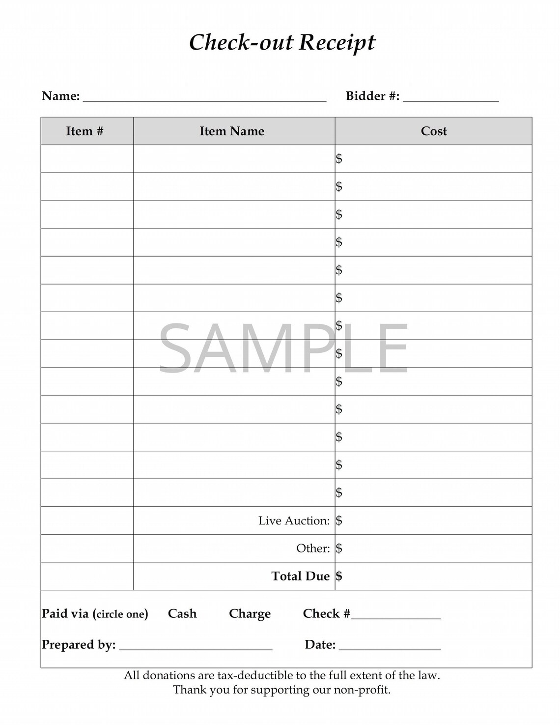 Printable Silent Auction Bid Sheet & Check-out Receipt Bundle - Etsy