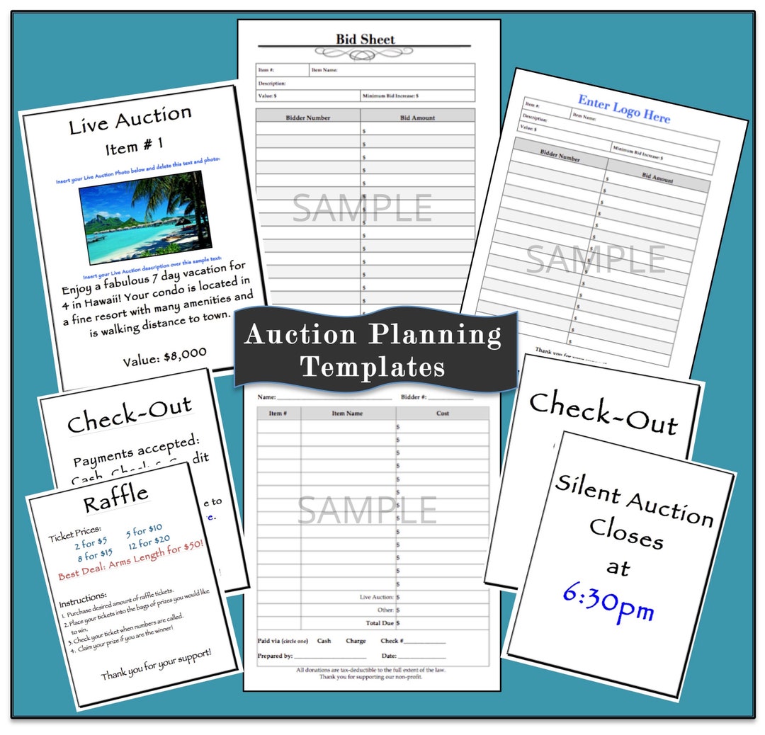 Printable Auction Planning Bundle With Bid Sheet, Check-out Receipt and ...