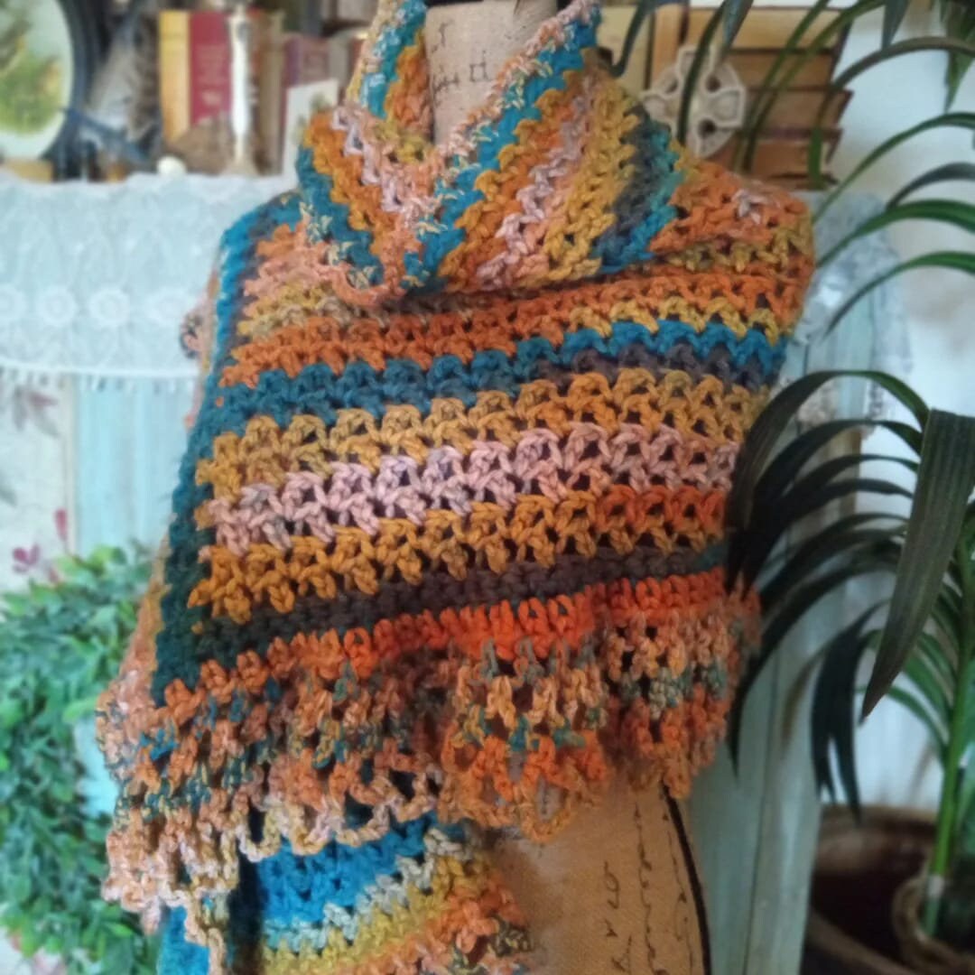 Colorful Handmade Crocheted Shawl Soft Gypsy Hippie Boho OOAK Turquoise ...