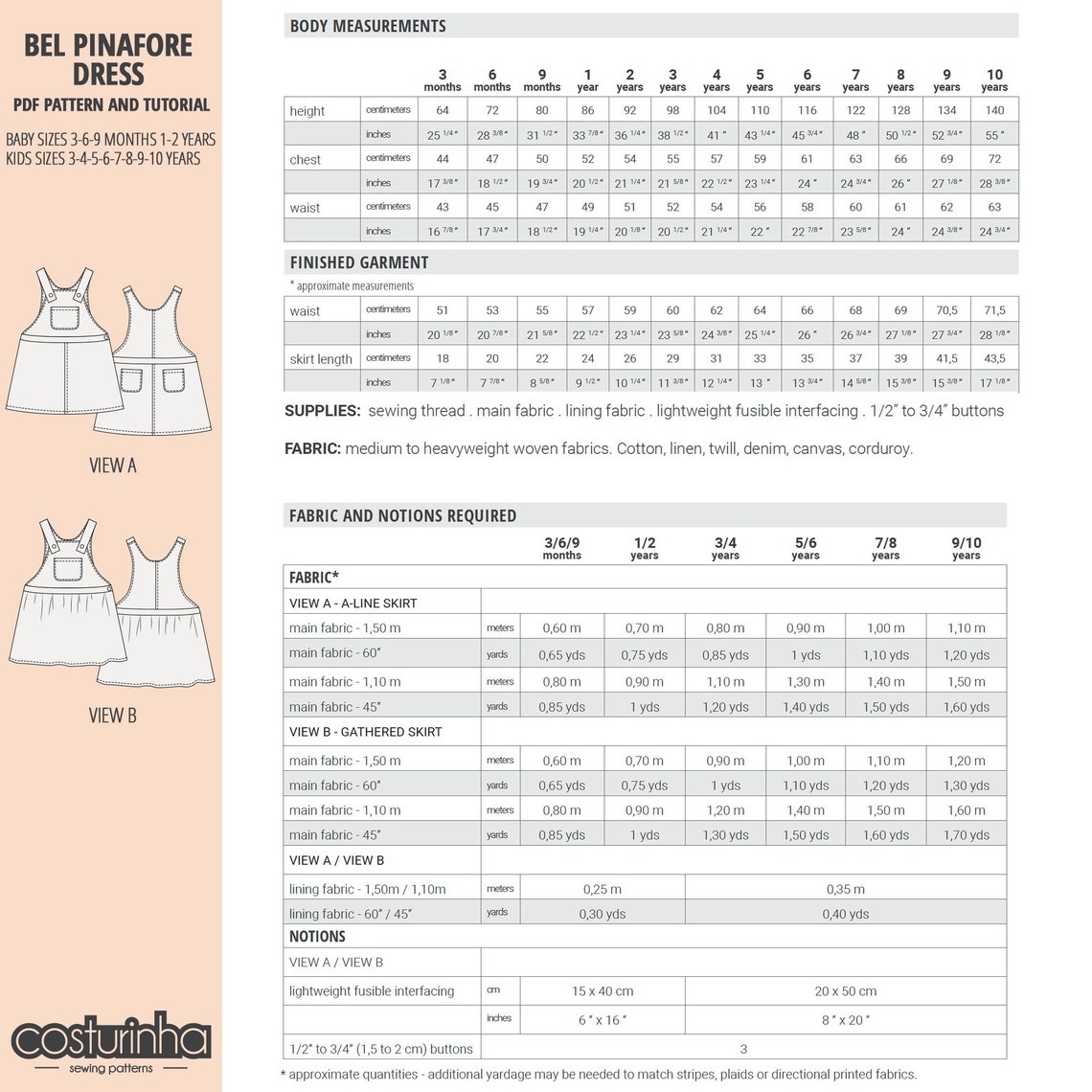 Pinafore Dress Pattern / PDF Sewing Pattern / Baby and Kids - Etsy