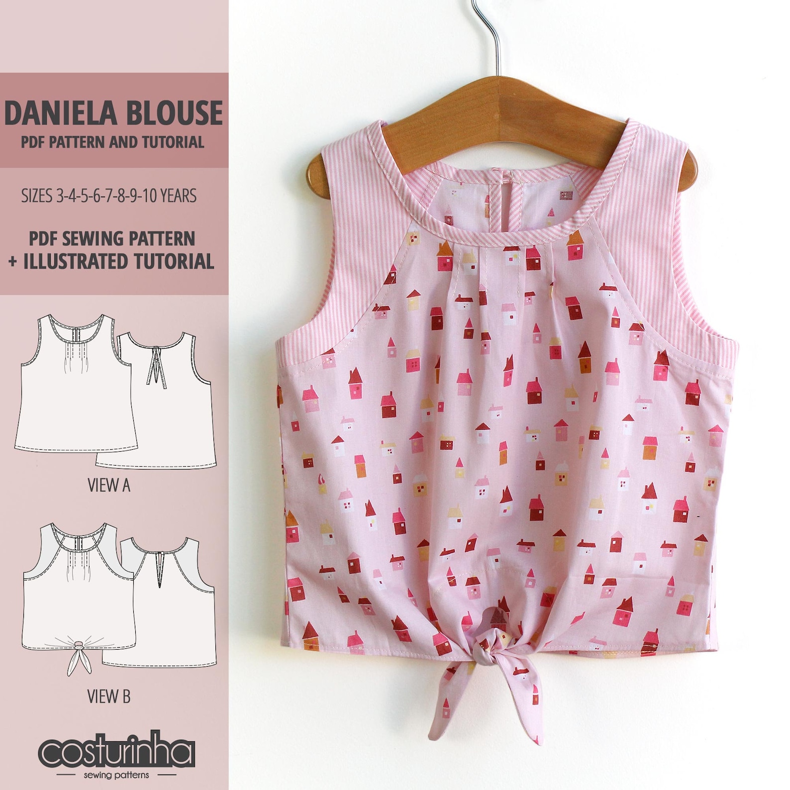 Tie Front Top Pattern / Woven Top Sewing Pattern / PDF / Kids Sewing ...