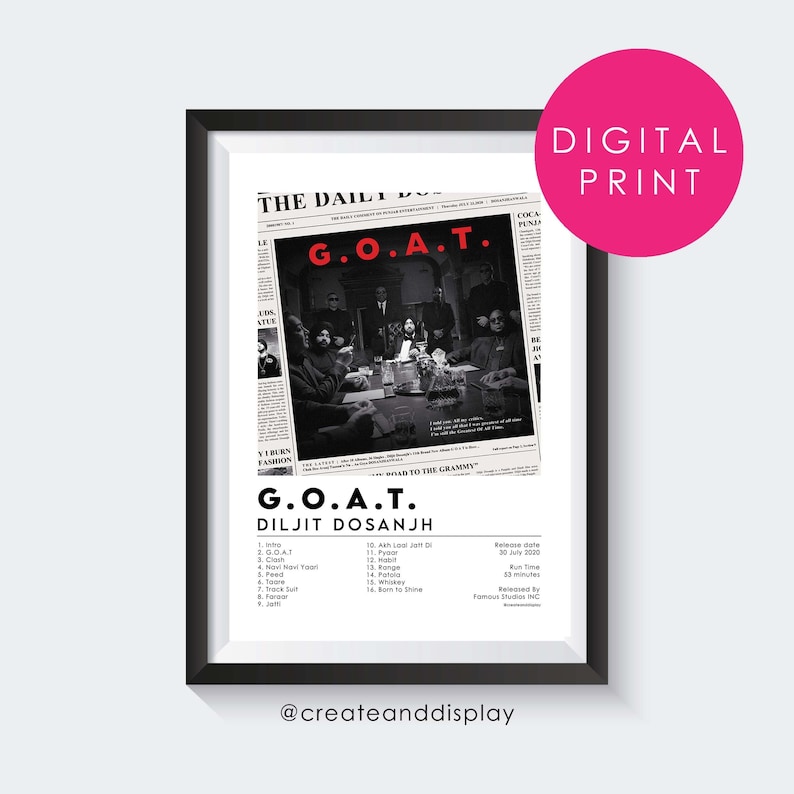 Diljit Dosanjh G.O.A.T. - DIGITAL - Album Poster | Punjabi Song Poster ...