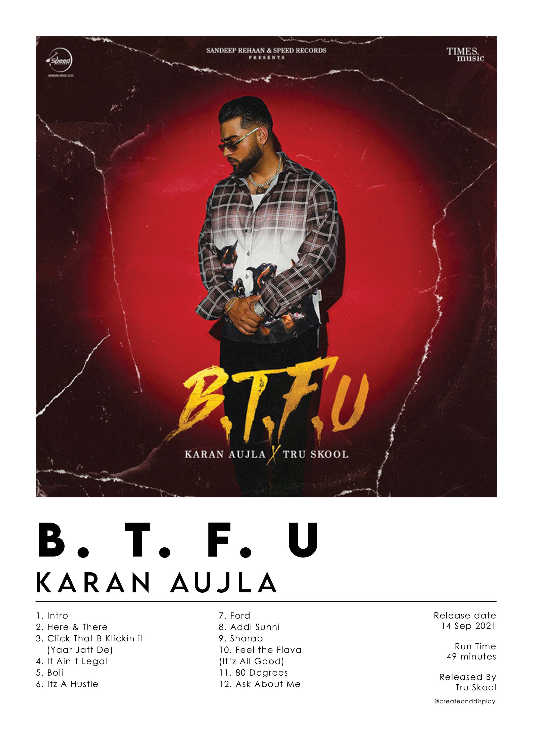 Karan Aujla B.T.F.U - DIGITAL - Album Poster | Punjabi Song Poster ...