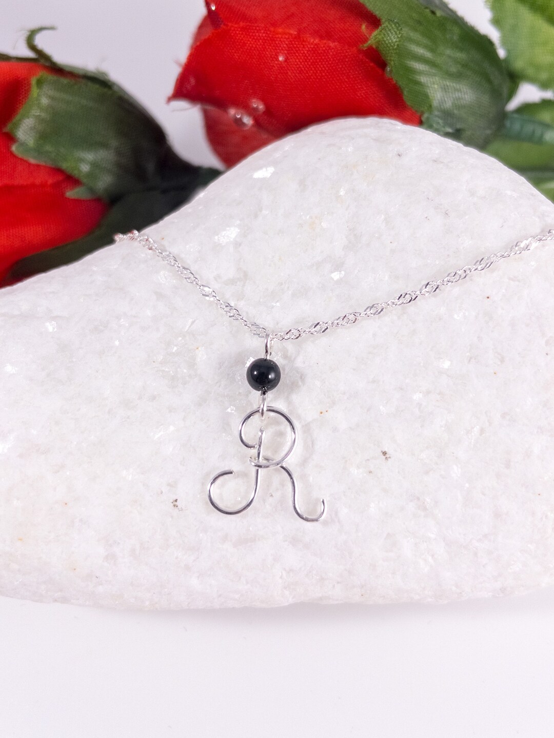 Sterling Silver Petite Cursive Capital R Pendant With Swarovski Beads ...