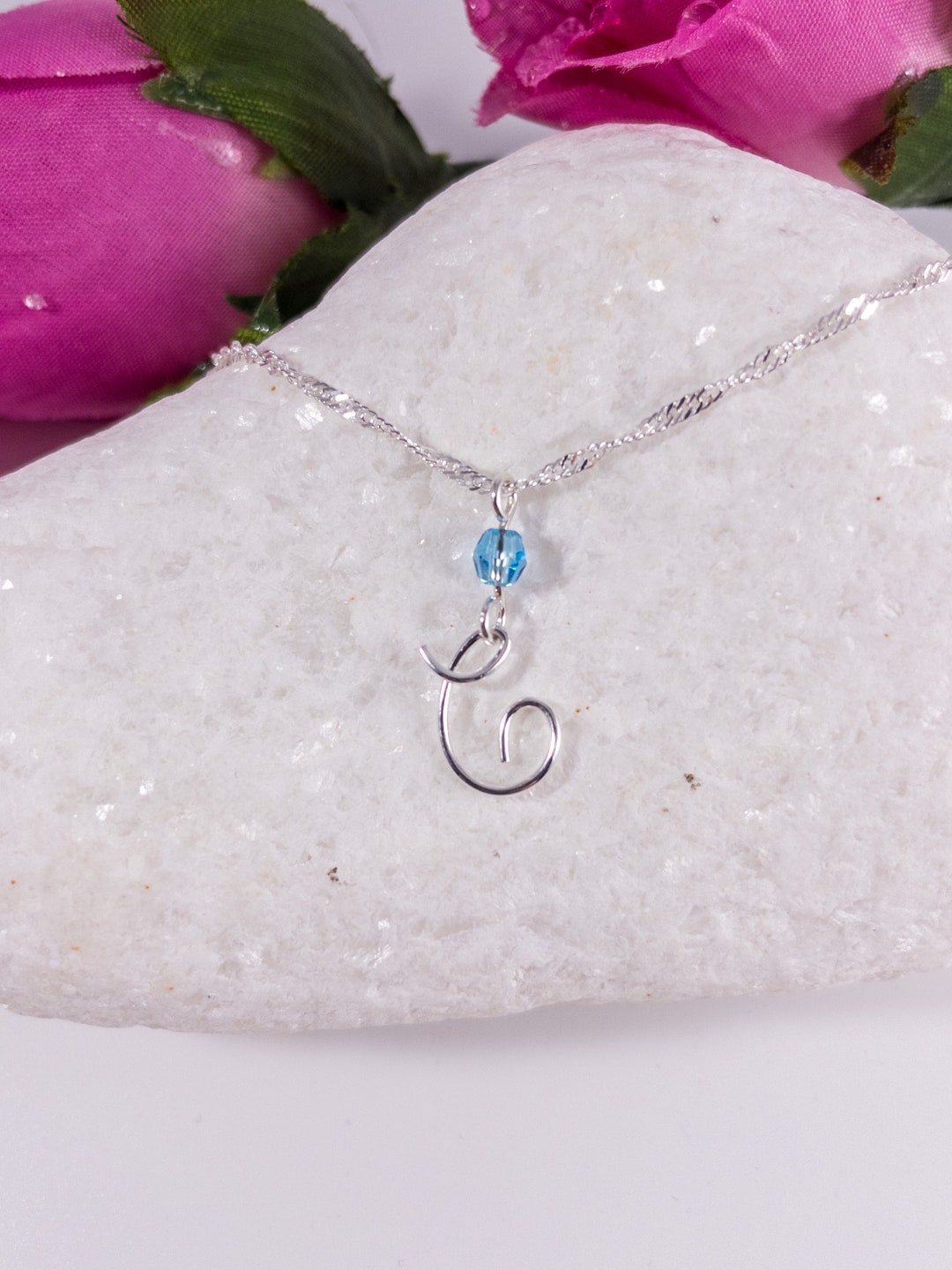 Sterling Silver Petite Cursive Capital C Pendant With - Etsy