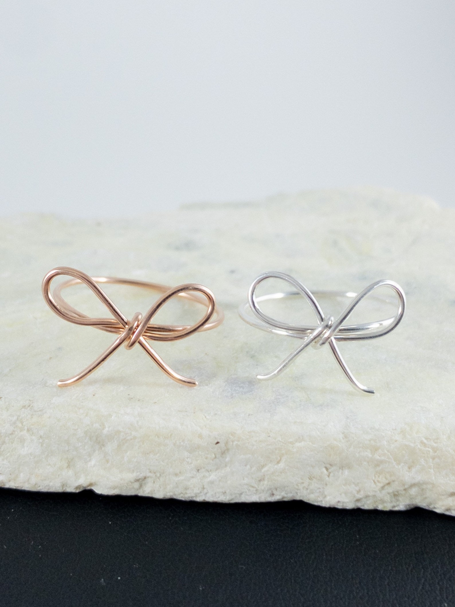 Elegant and Petite Bow Ring Sterling Silver and Rose Gold | Etsy
