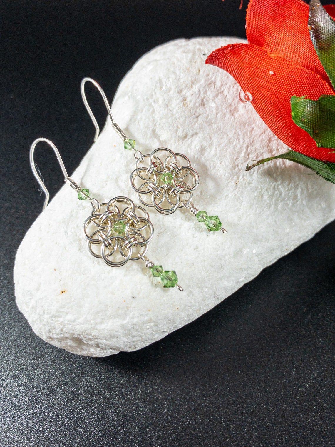 Sterling Silver Celtic Chainmail Flower Earrings Anniversary | Etsy