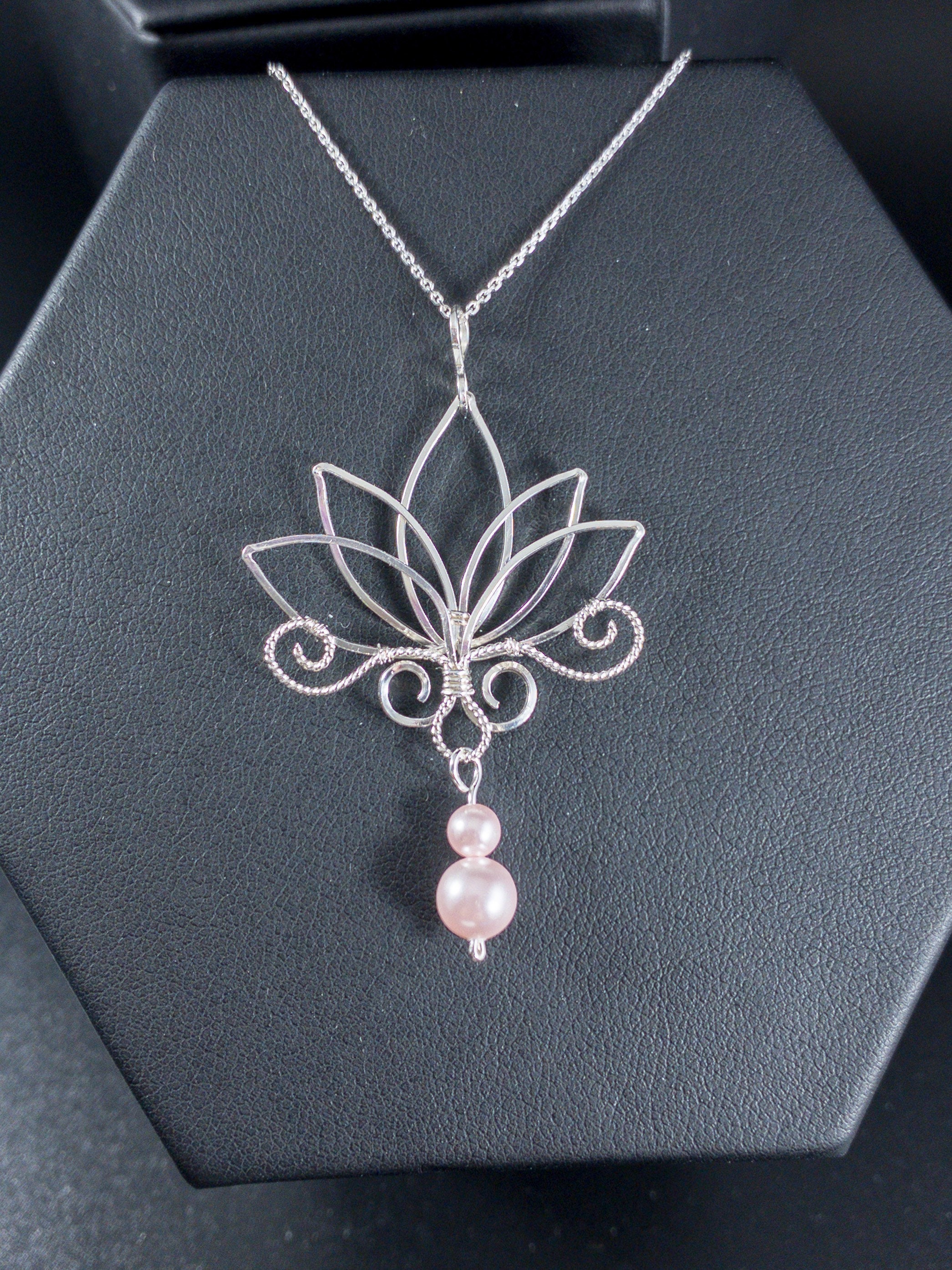 Sterling Silver Lotus Pendant with Swarovski Pearls | Etsy