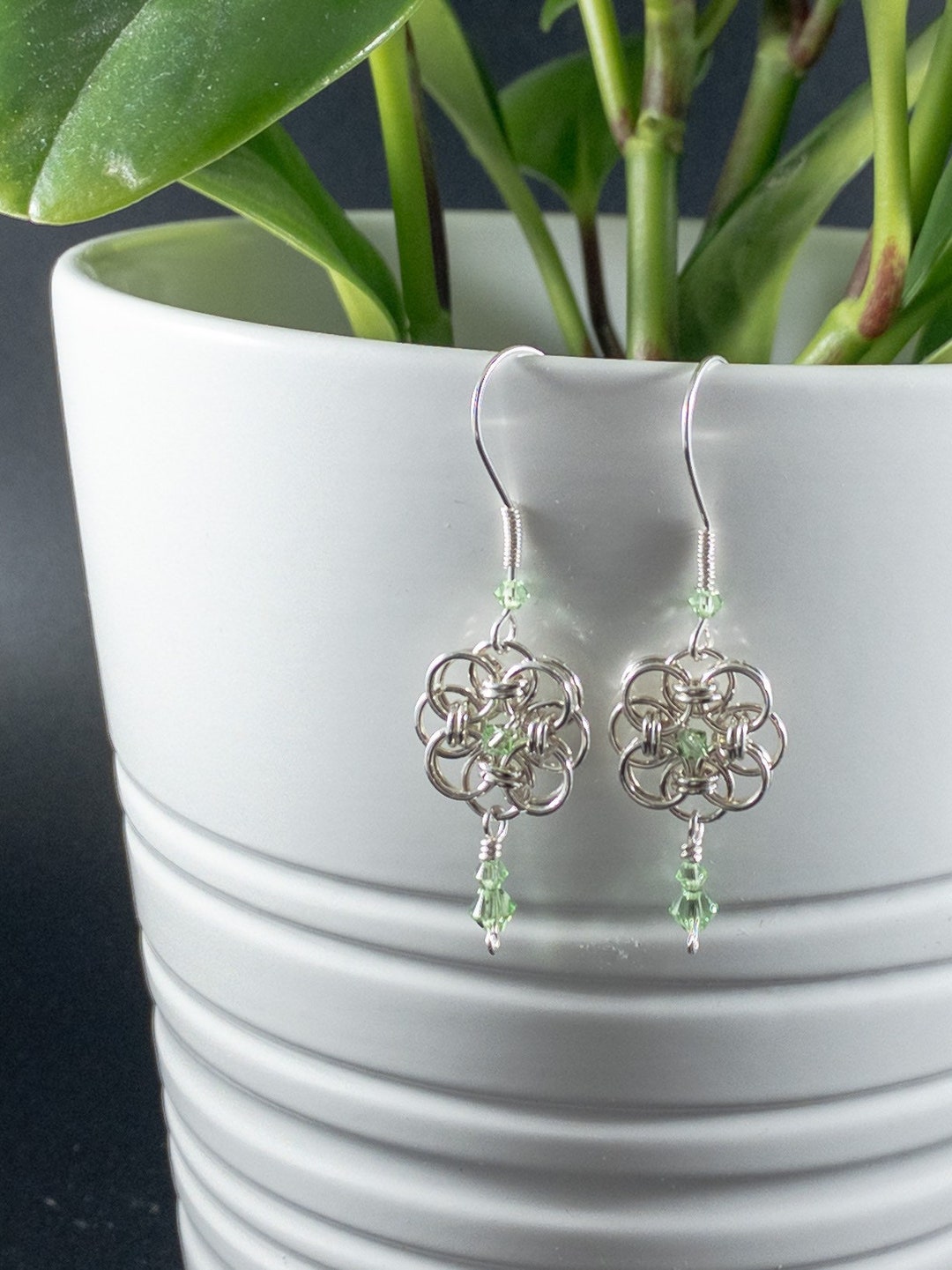 Sterling Silver Celtic Chainmail Flower Earrings , Anniversary Gifts ...