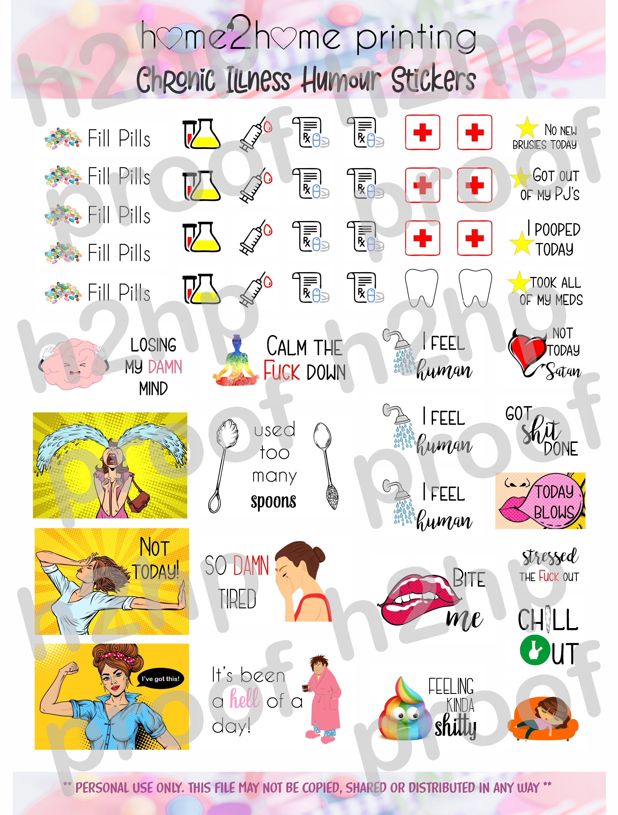 Chronic Illness Humorous Stickers / Humorous Prints / Spoonie Printabl ...
