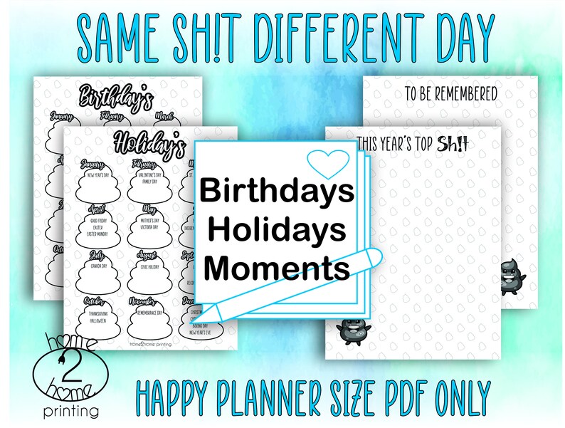 Same Shit Different Day Weekly Planner Printable / Sarcastic Swear Word ...
