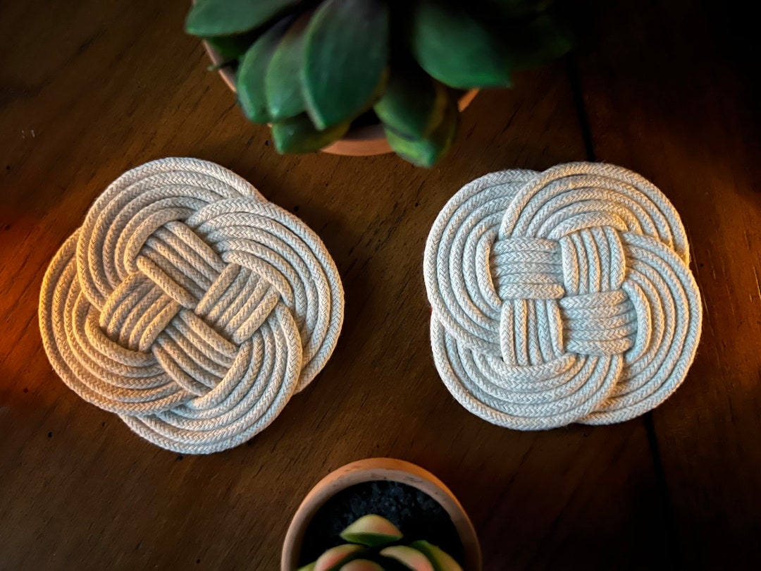 Celtic Knot Macrame Coasters Singles or Set of 2 and 4 Made to Order Felt Backing Etsy