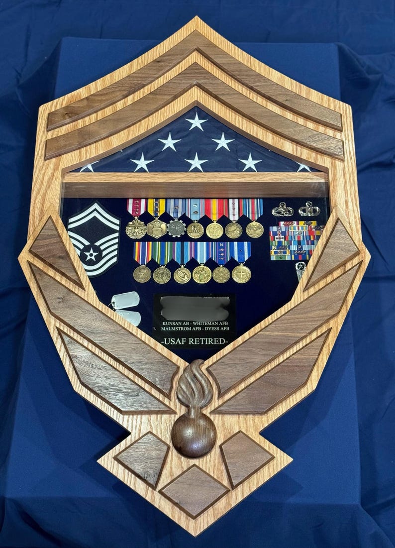 Air Force Logo With Rank Shadow Box Military Retirement - Etsy