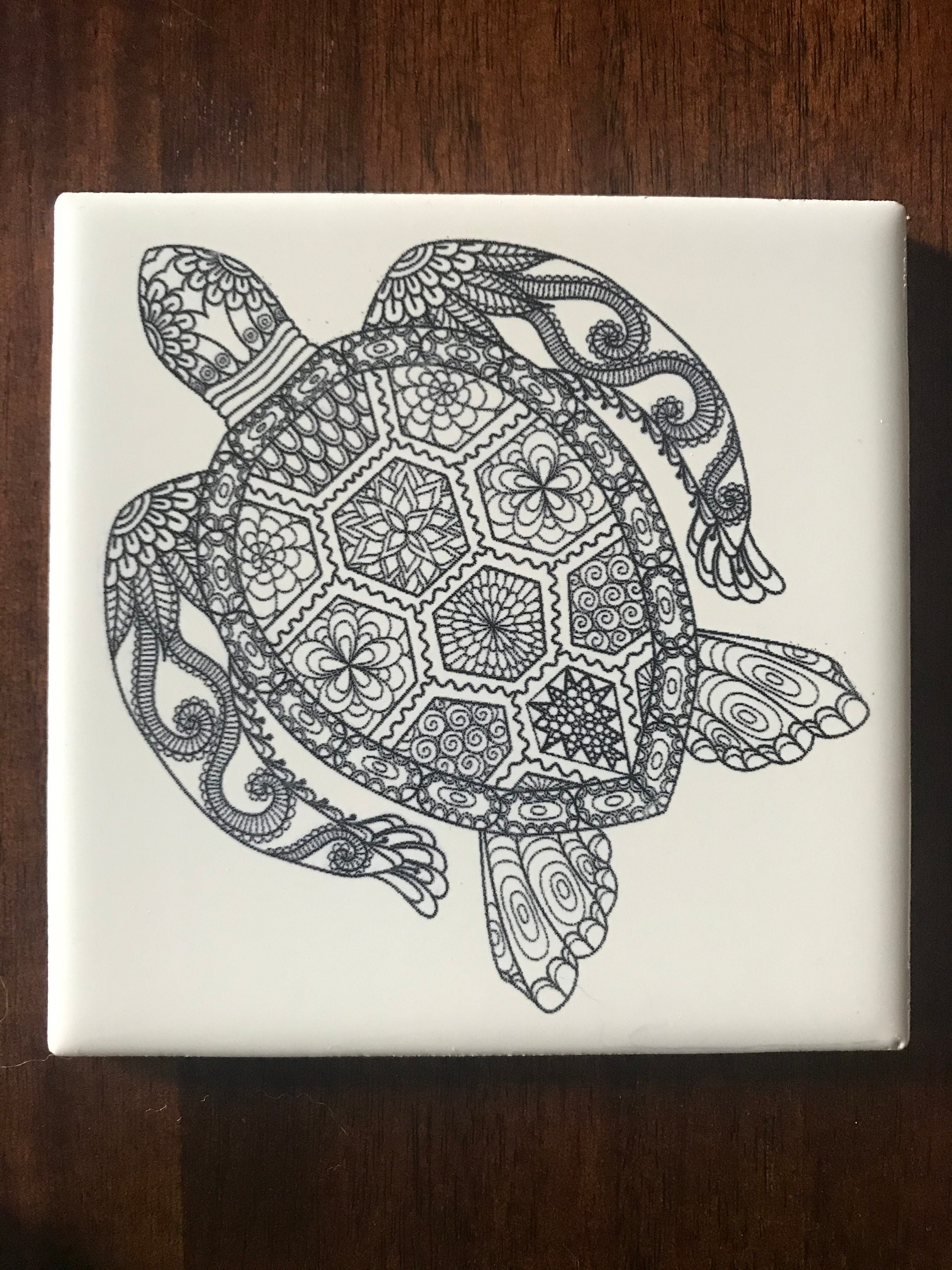 Engraved Sea Turtles on Ceramic Tile Coasters | Etsy