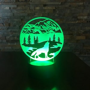 Howling Wolf 7 Color LED Color Changing Laser Cut Acrylic Lamp - Etsy