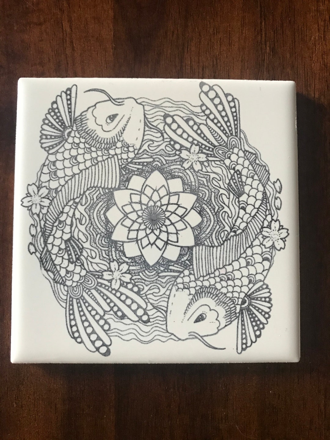 Engraved Koi on Ceramic Tile Coasters - Etsy