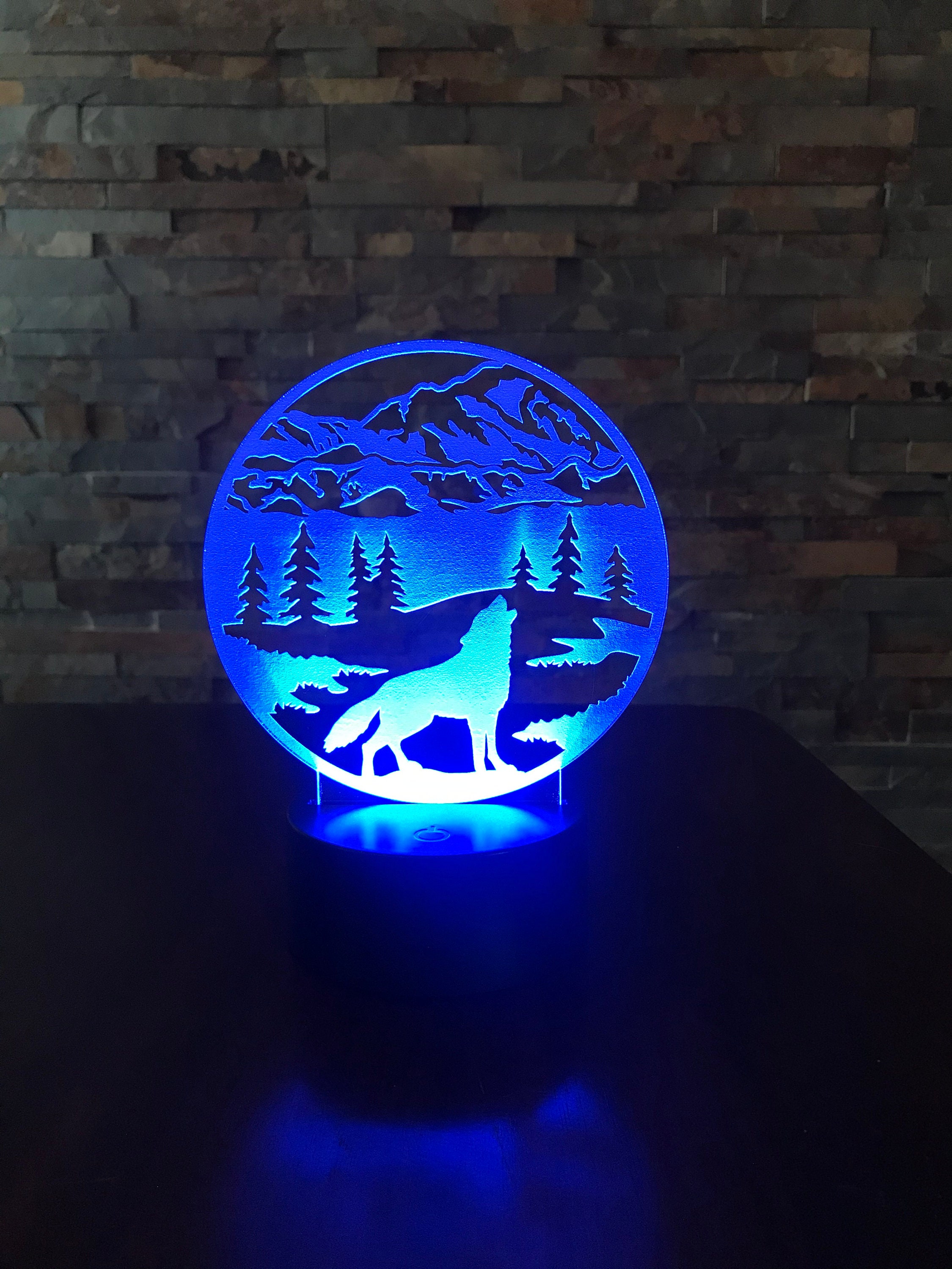 Howling Wolf 7 Color LED Color Changing Laser Cut Acrylic Lamp - Etsy