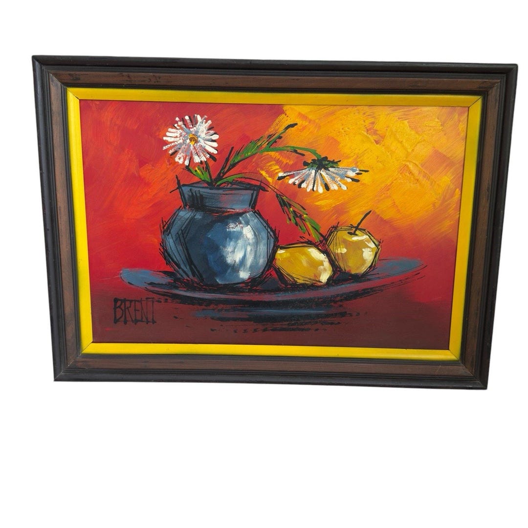 Vintage 80s Framed Floral Fruit Oil Painting, Signed BRENT (28x20) - Etsy