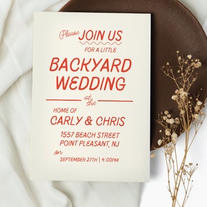 Colorful Backyard Wedding Invite Canva Retro Invitation Minimal Wedding ...