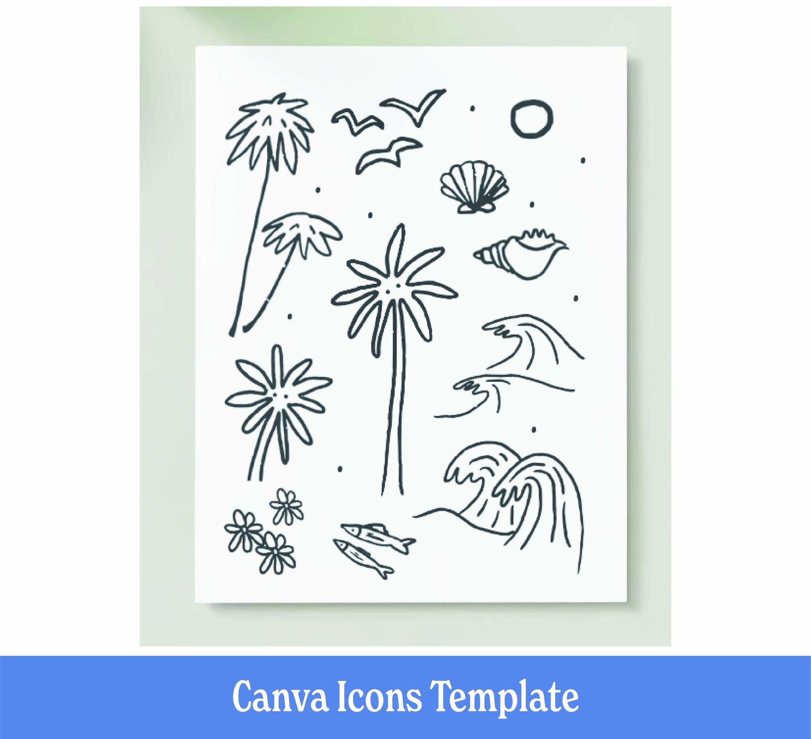 Beach Elements Icons Canva Template | Beach Icons | Handwritten & Hand ...