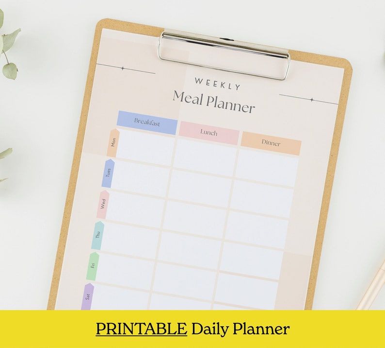 EDITABLE MEAL PLANNER | Planner Printable | Daily Meal List | Digital ...