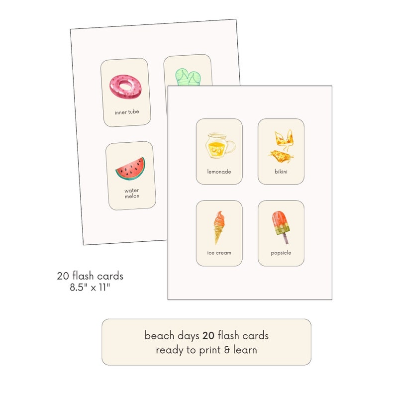 Printable Beach Days Flash Cards, Classroom Decor, Toddlers Preschool ...