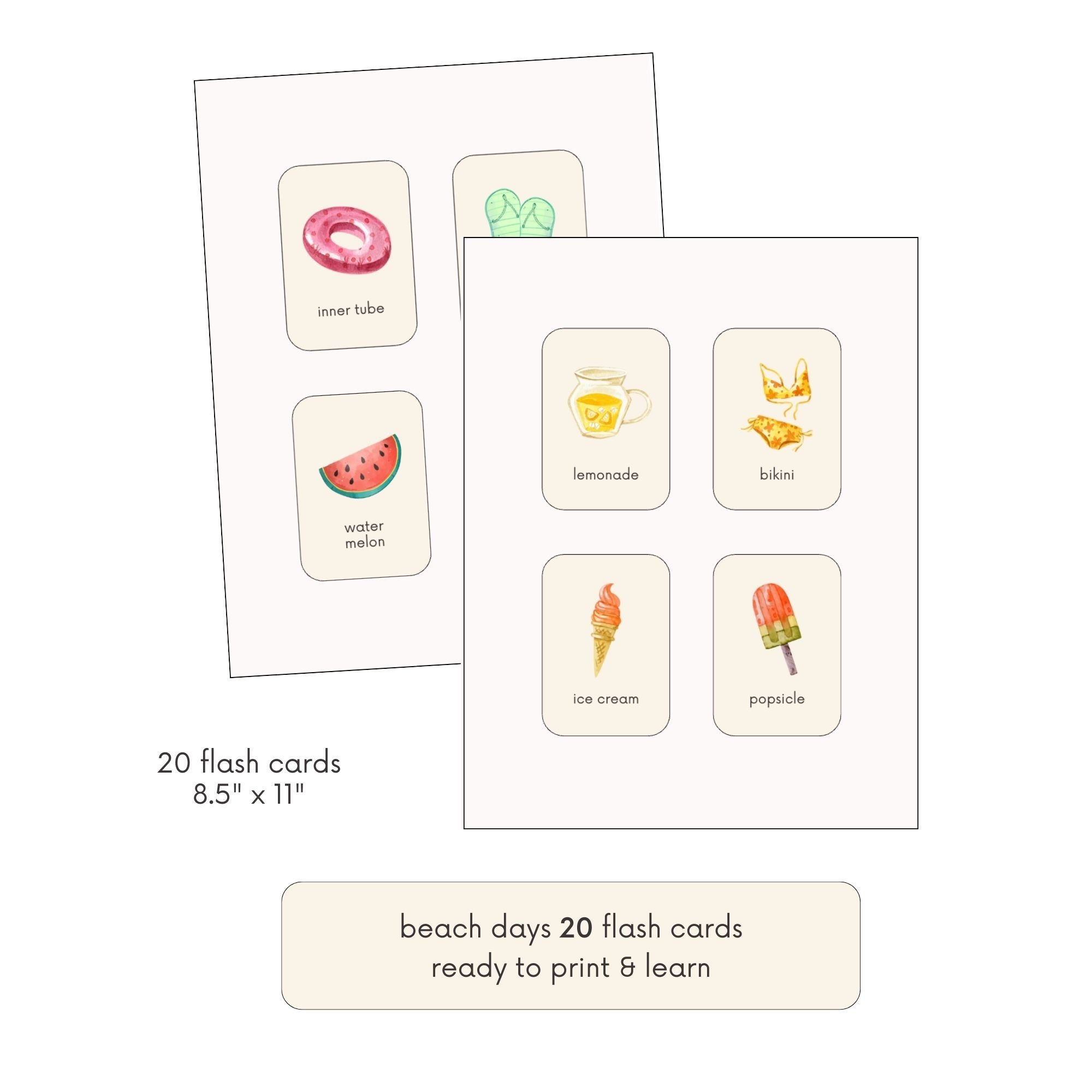 Printable Beach Days Flash Cards, Classroom Decor, Toddlers Preschool ...