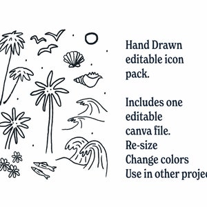 Beach Elements Icons Canva Template | Beach Icons | Handwritten & Hand ...