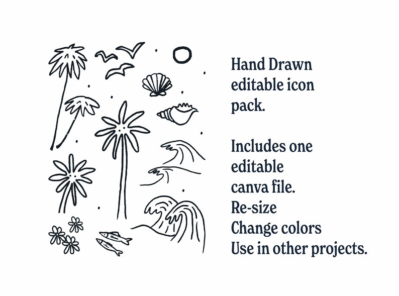Beach Elements Icons Canva Template | Beach Icons | Handwritten & Hand ...