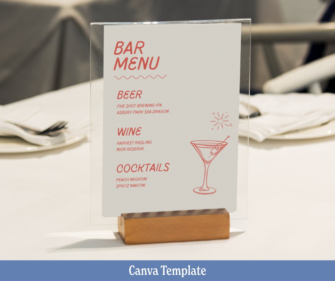 BAR + DRINKS MENU Canva Template | Canva Retro Wedding Bar Menu ...
