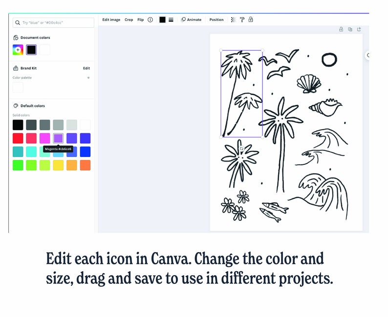 Beach Elements Icons Canva Template | Beach Icons | Handwritten & Hand ...