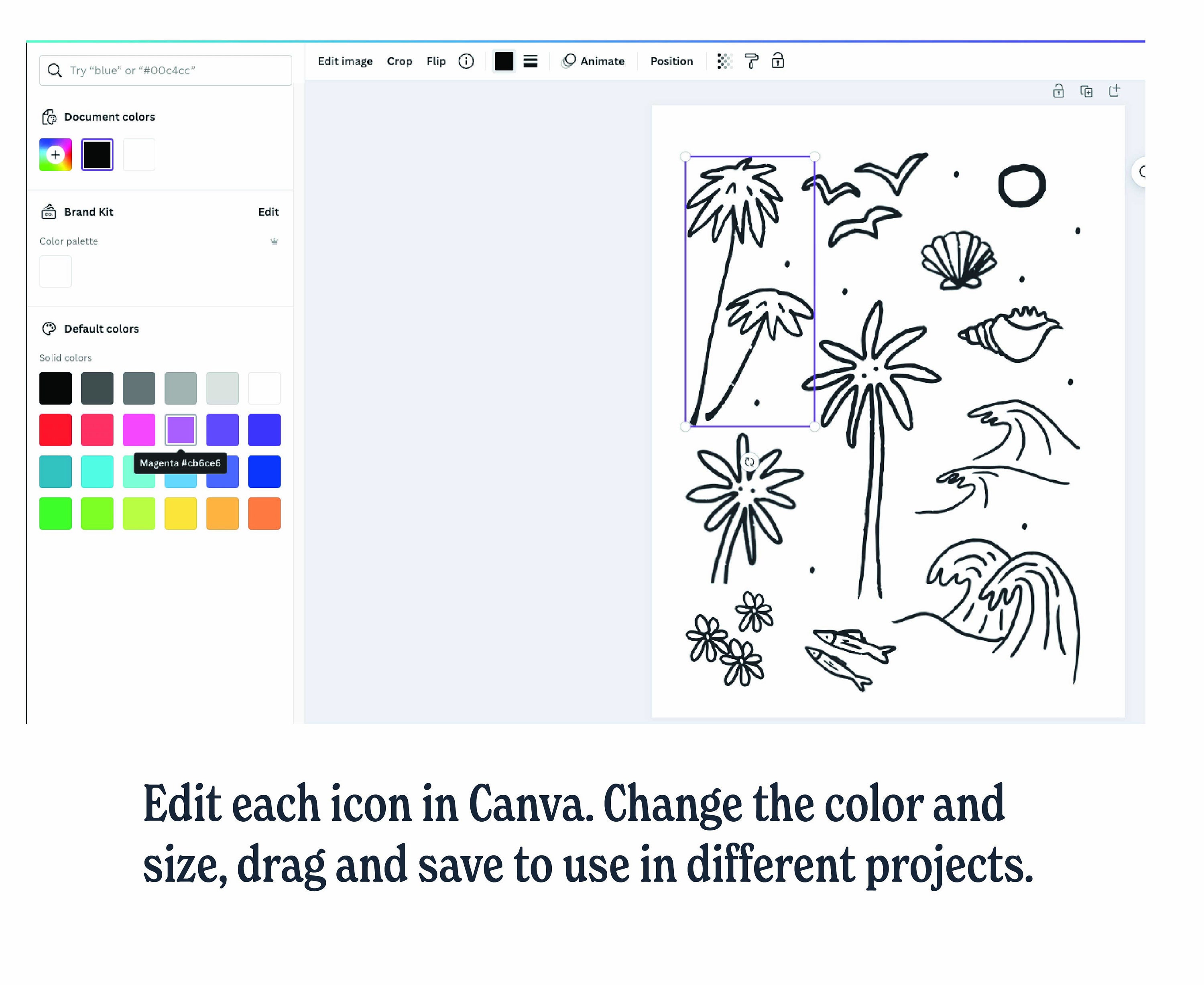 Beach Elements Icons Canva Template | Beach Icons | Handwritten & Hand ...