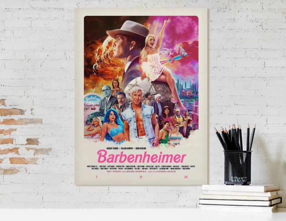 Barbenheimer Movie Poster Design, Robbie And Cillian Art