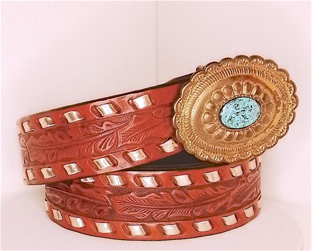 EL CHARRO 80s Italy Vintage Leather Belt With Metal Maxi Buckle Golden ...
