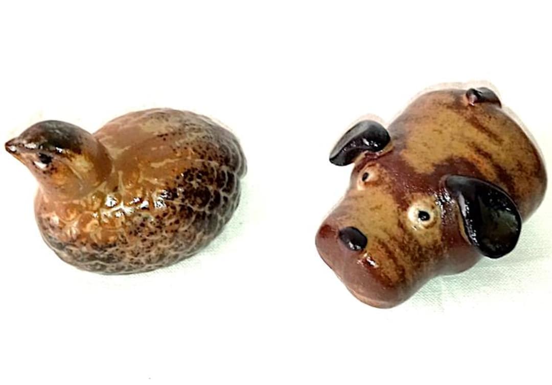 QUAIL + DOG 80s Lot 2 Beautiful Miniature Porcelain Statuettes - 2 ...