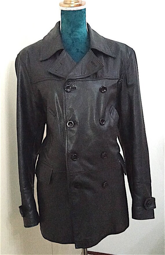 Beautiful 70s vintage Saxon black leather long jacket… - Gem