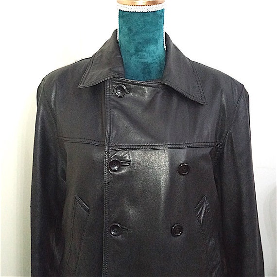 Beautiful 70s vintage Saxon black leather long jacket… - Gem