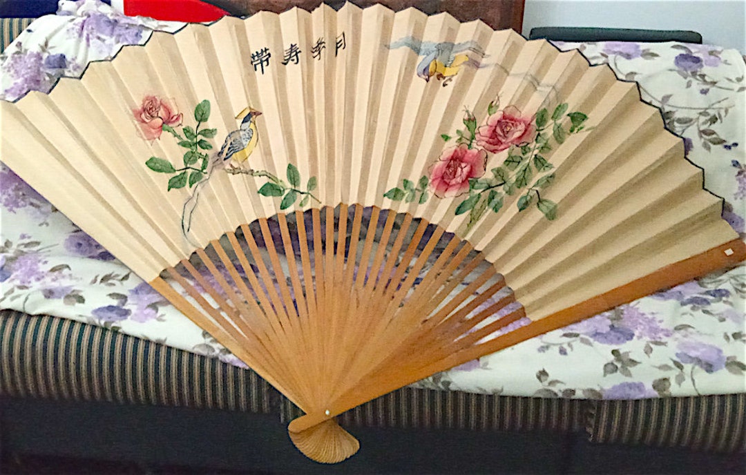 Wonderful Giant Chinese Fan From the 70s for Room Decor Hand Painted ...