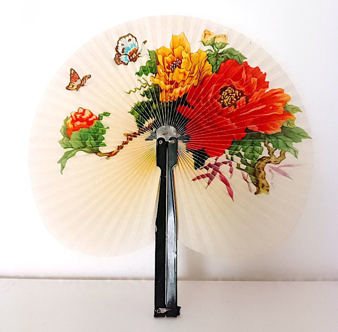 Chinese Folding Paper Handbag Fan From the 80s With Peonies and ...