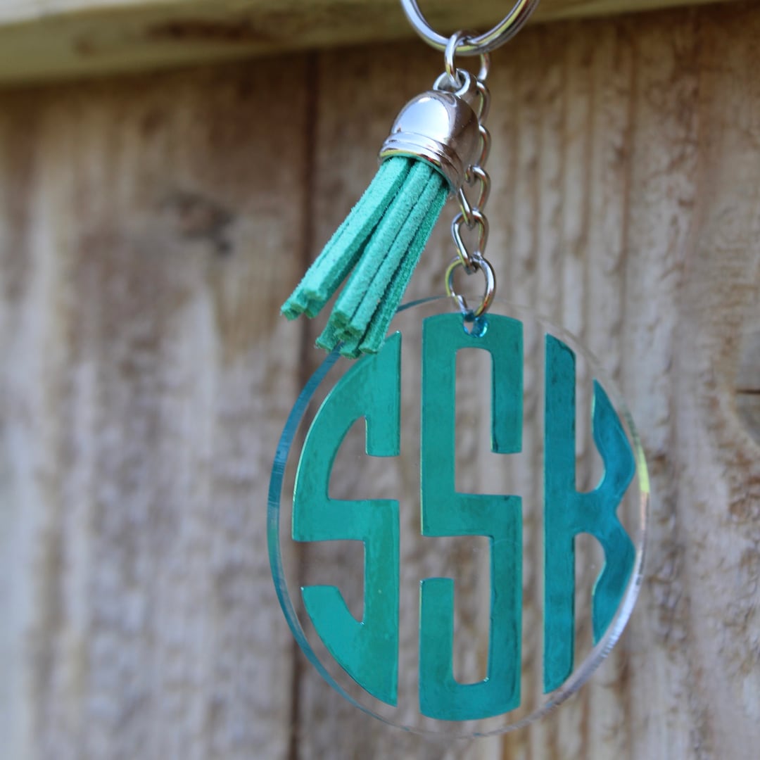 Round Acrylic Monogram Keychain With Tassel Accent - Etsy
