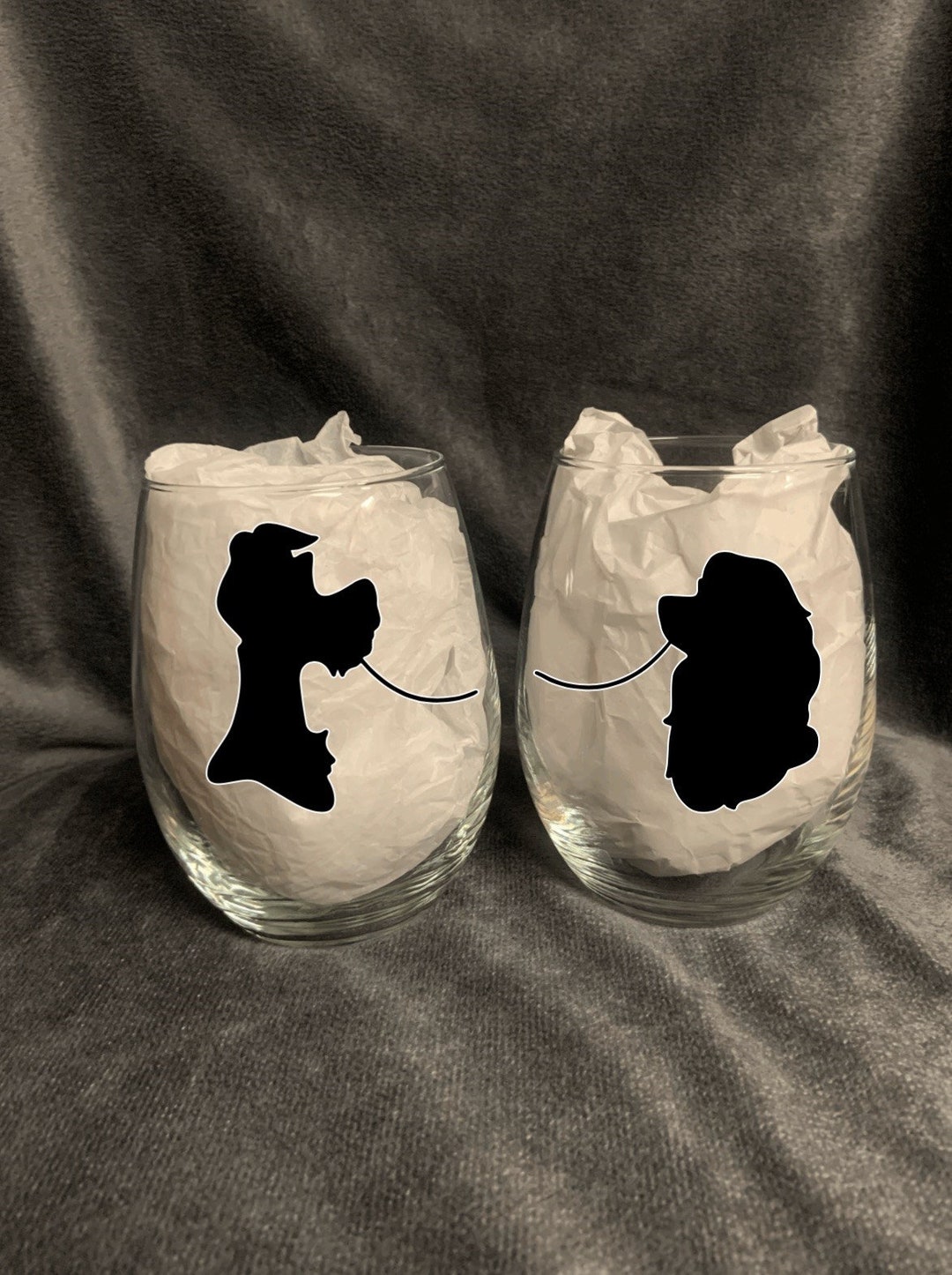 Lady and the Tramp Wine Glass Cartoon Movie Gift Engagement - Etsy